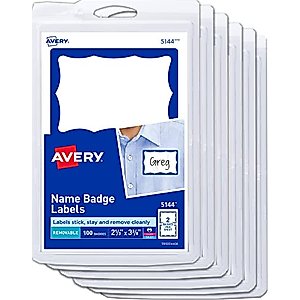 Avery Name Tags, White with Blue Border, Packs of 100, 6 Packs, 600 Removable Name Badges Total (44144)