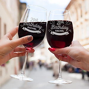 Customized 21st Birthday Party Shot Glass, Wine Glass, Beer Glass and Champagne Flute - Personalized and Engraved (16 oz Wine Glass with Stem)