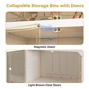 Luoxiao Plastic Storage Cabinet Collapsible Storage Bins with Doors 4 Tier 8 Grids Foldable Storage Boxes with Wheels Stackable Closet Organizer for Kitchen Bathroom Enterway White