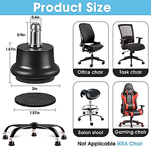 Bell Glides Replacement Office Chair Swivel Caster Wheels to Fixed Stationary Castors,with Separate Self Adhesive Felt Pads for Carpet,Desk Chair Feet Wheel Stopper, Black 5 Pcs