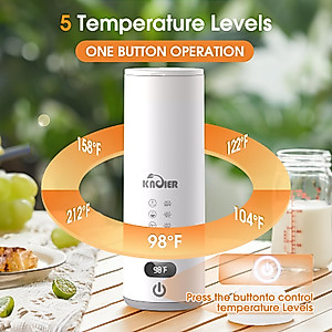 KNOIER Baby Bottle Warmer, 120V Portable Bottle Warmer for Travel, Electric Baby Formula Water Kettle, 5 Accurate Temperatures Contro, with Instant Breastmilk Function, for Journey On The Go