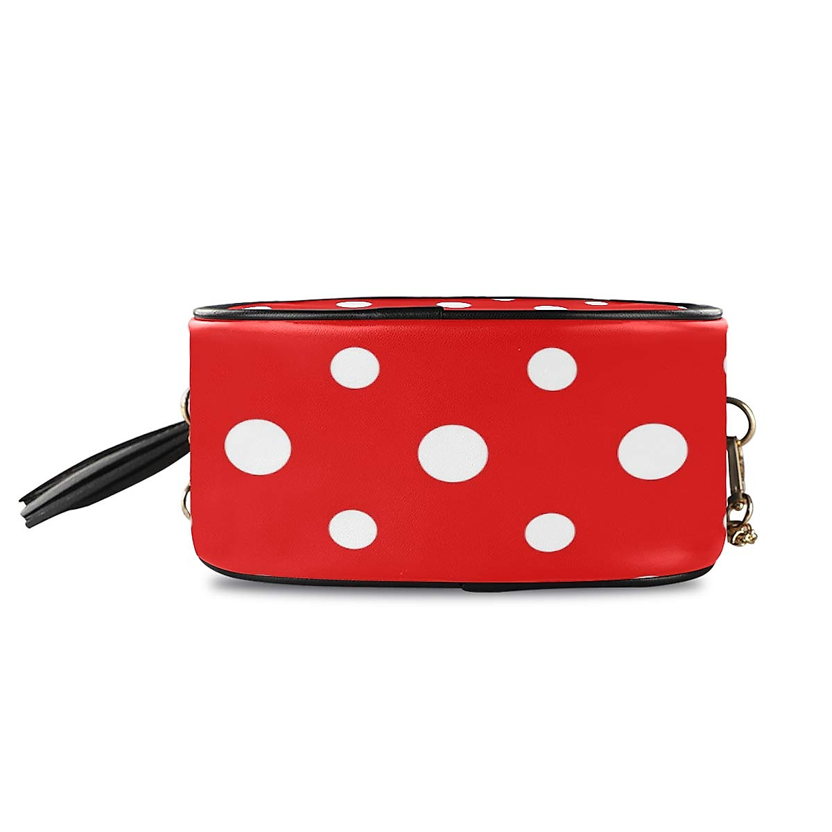 Vikko Red And White Polka Dot Small Crossbody Bag Handbag Purse PU Leather Women Shoulder Chain Bag With Metal Chain Strap And Tassel Top Zipper
