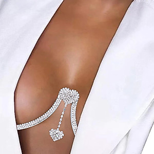 Rhinestone Chest Bracket Chain Trendy Crystal Heart Pendant Bra Chain Sexy Bikini Body Chain Jewelry for Women
