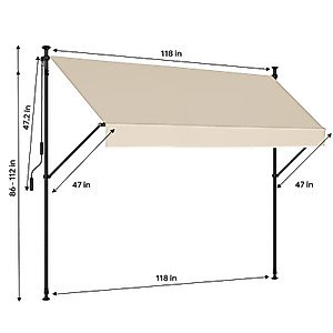 JEKITO Manual Retractable Awning – 118” Non-Screw Outdoor Sun Shade – Adjustable Pergola Shade Cover with UV Protection – 100% Polyester Made Outdoor Canopy – Ideal for Any Window or Door Cream