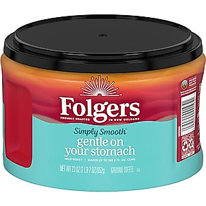 Folgers Simply Smooth Mild Roast Ground Coffee, 23 Ounce (Pack of 6), Gentle on Your Stomach (Packaging May Vary)