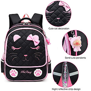 Junlion Girl's Backpack Bow-knot School Bag Cat Face Backpacks for Girls Preschool Black