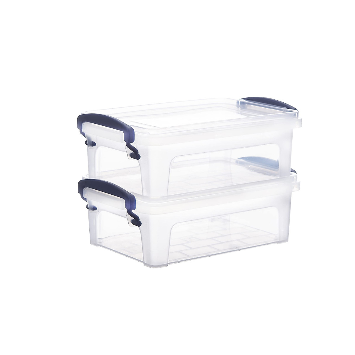 Superio Mini Storage Bins with Lids, Clear Plastic Containers for Organizing, Stackable Totes, BPA Free, Non Toxic, Odor Free, Organizer Boxes for Home, Office, and Dorm, 1.25 Qt, 2 Pack