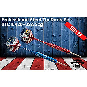 Steel Tip Darts Set - Professional Darts Steel Tip for Dartboard - Includes Brass Barrels + Plastic & Aluminum Shafts + Rubber O'Rings + Flights + Darts Sharpener + Wrench (22g- USA -STC10420)