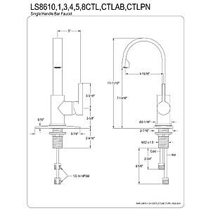 Kingston Brass LS8618CTL Continental Bar Faucet, Brushed Nickel
