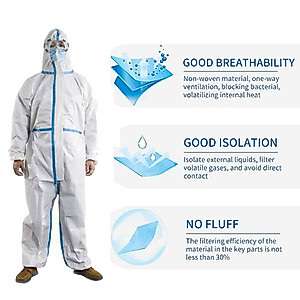 Protective Overalls Disposable Coveralls for Full Protection with Reinforced Isolation Seam Elastic Cuff and Hood (XL)