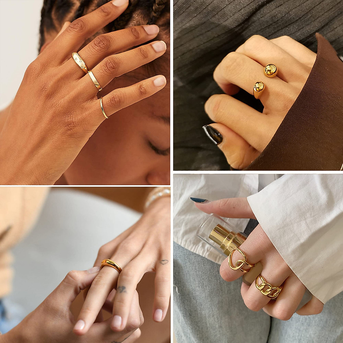 HAIAISO 16Pcs Gold Chunky Dome Ring Set for Women 18K Gold Plated Stackable Open Link Ring Trendy Braided Twisted Geometric Heart Signet Ring Adjustable Band Ring Minimalist Statement Over 3 Years Old
