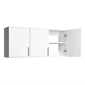 Pemberly Row 54" Modern Engineered Wood Wall Cabinet with 3 Doors & 3 Adjustable Shelves, Metal Handles, for Laundry Room, in White Finish