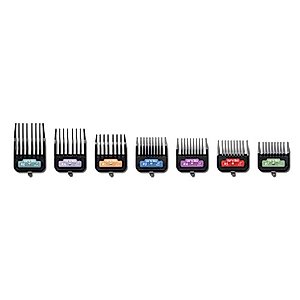 Andis 33655 Premium Clip Animal Comb Set – Built with Plastic, Includes 7 Color Coded Combs of Different Sizes, Metal Clip to Attach Comb - Fits Ultra Edge & Ceramic Edge Blades, Multicolor