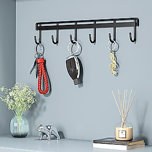Nmgkokew 2Pcs Kitchen Utility Hooks,Wall Mount Kitchen Utensil Rack with 6 Hooks,Wall Mounted Rail,No Drilling Kitchen Utensil Holder,Space Saving Kitchen Wall Hooks for Kitchen Bathroom. (black)
