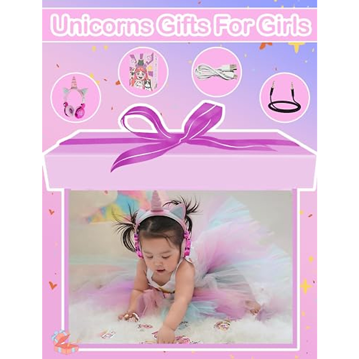 charlxee 𝟐𝟎𝟐𝟑 𝐍𝐞𝐰 Unicorns Kids Wireless Headphones with LED Lights,Headsets with Mic for School,30H Playtime,95dB Volume Limited,HD Stereo On/Over Ear Headsets,Unicorns Gifts(Hot-Pink)