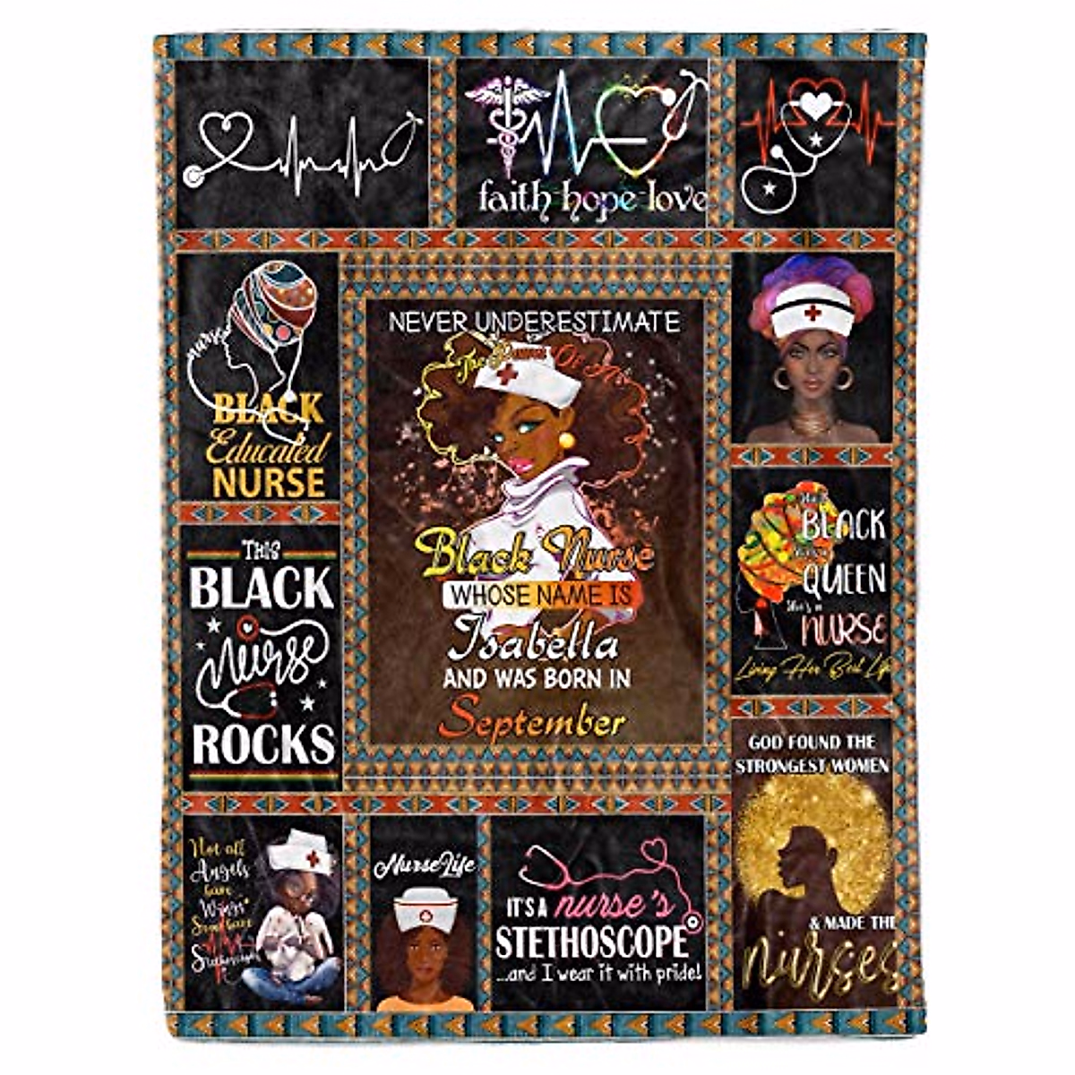 VTH GLOBAL Personalized Custom Name Proud Black Nurse Rock Matter Fleece Sherpa Throw Blanket Birthday Christmas Nursing Afro American African Africa Gifts for Registered Nurses Mom Wife Daughter