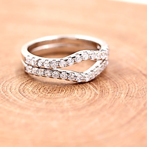 Uloveido 925 Silver Round CZ Pave V Shape Stacking Rings Guard Enhancer Set for Halo Solitaire Wedding Promise Rings Y2469 (Size 9)