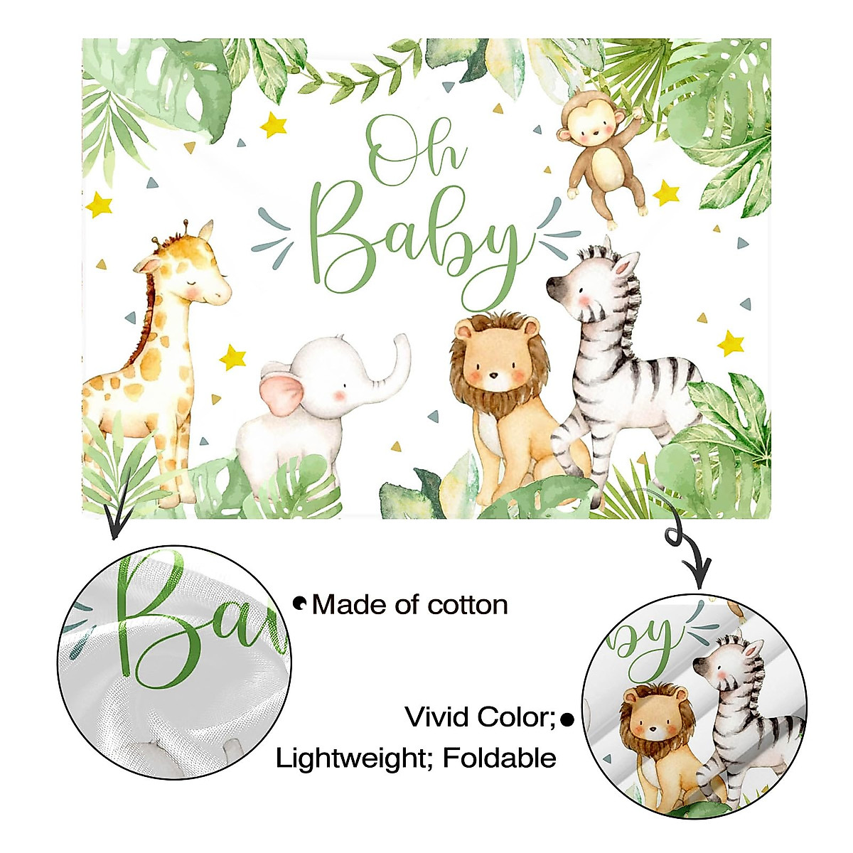 Mocsicka Jungle Safari Boy Baby Shower Backdrop Wild Animals Safari Party Decorations Oh Baby Jungle Theme Tropical Green Leaves Baby Shower Banner Supplies