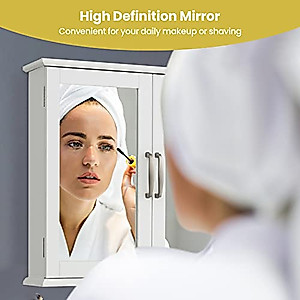 LOKO 2-Door Bathroom Mirror Cabinet, 2-Tier Medicine Cabinet Storage Organizer with Double Doors, Bathroom Wall Cabinet with Mirror, 23.5 x 5.5 x 19.5 inches