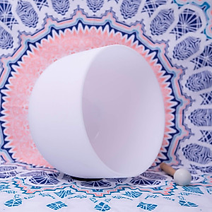 ENERGYSOUND 432Hz Perfect Pitch G Note Throat Chakra Frosted Quartz Crystal Singing Bowl 8 inch+ Carrier Bag