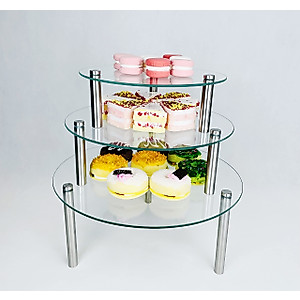 FESTLOVE 3 Pcs Round Tempered Glass Cake Stands Set 8 10 13 Inch Cupcake Display Stand Plate for Dessert Table Serving Platter