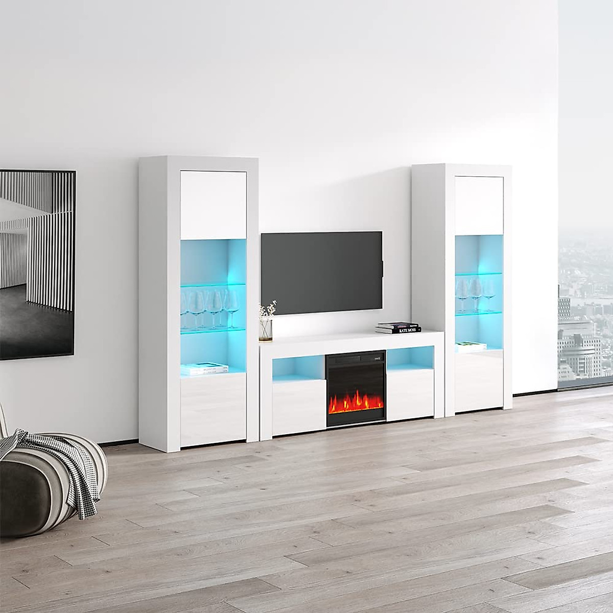 Milano Set 145EF-BK-BK Electric Fireplace Modern Wall Unit Entertainment Center