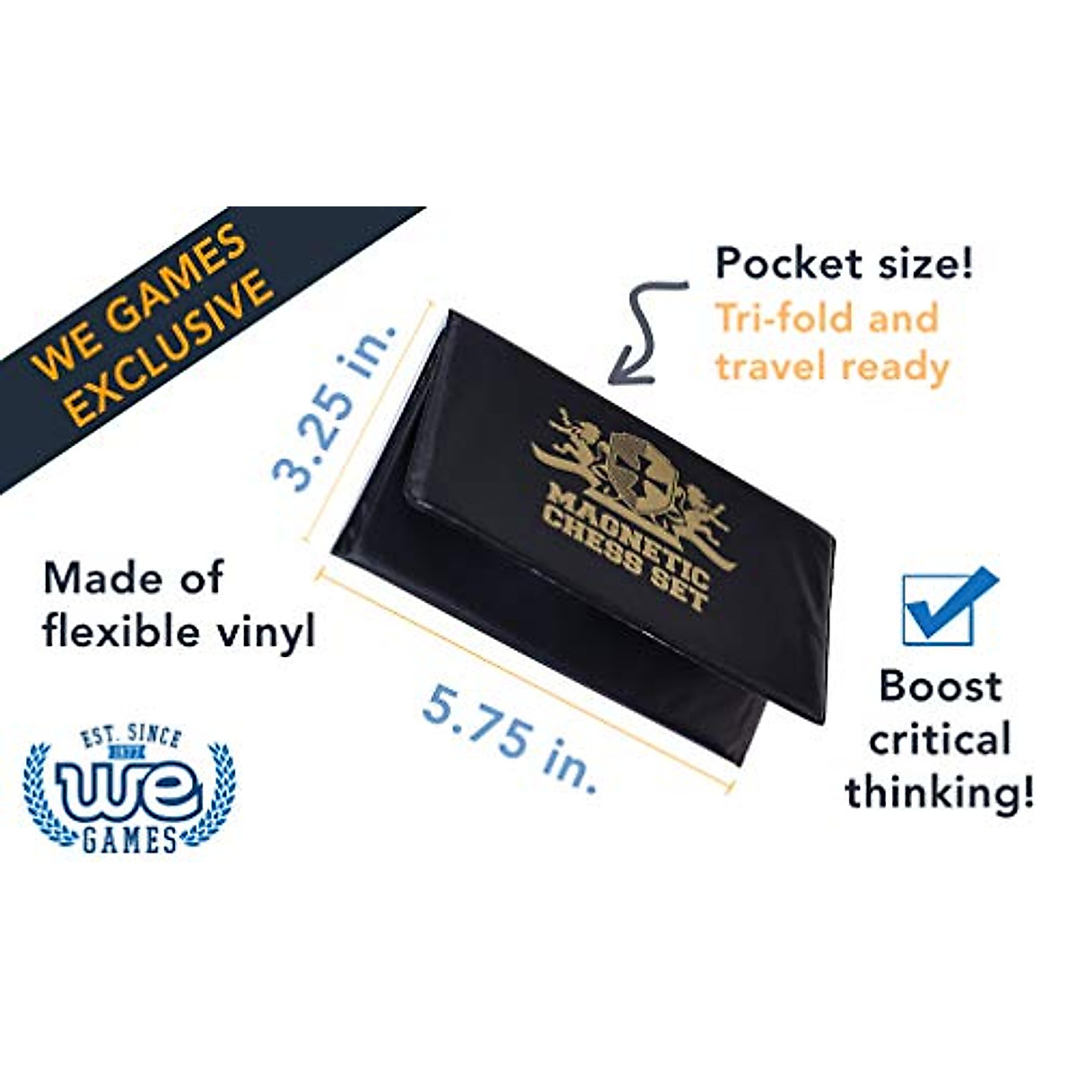 WE Games Magnetic Chess Set, Mini Travel Chess Board with Magnetic Pieces, Pocket Chess Set for On-the-Go Practice 2 Extra Queens and Blanks for Learning, Foldable Travel Chess Set for Adults and Kids