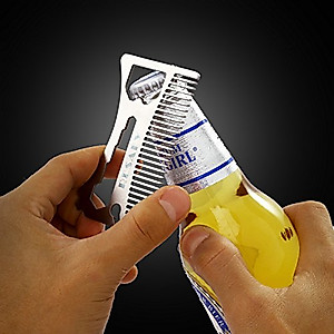 Resafy Special Thickening Stainless Steel Hair Comb Beard Wallet Comb with Bottle Opener Screwdriver Wrench