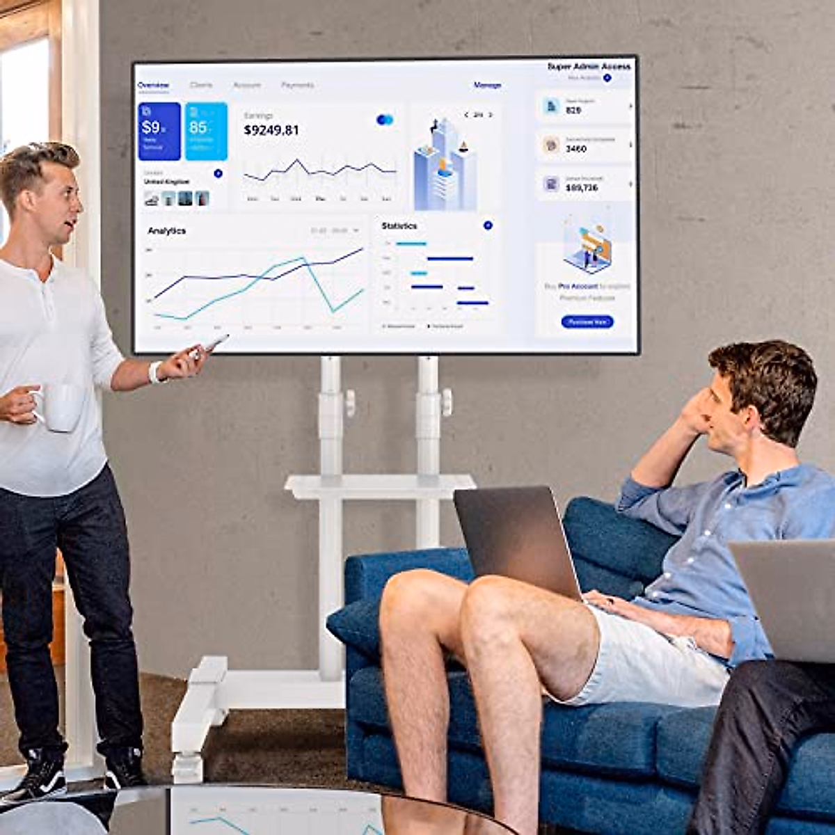 Mobile TV Stand Rolling TV Cart Floor Stand with Mount on Lockable Wheels Height Adjustable Shelf for 32-80 Inch TV Stand Flat Screen or Curved TVs Monitors Display Trolley Loading 110 lbs, White