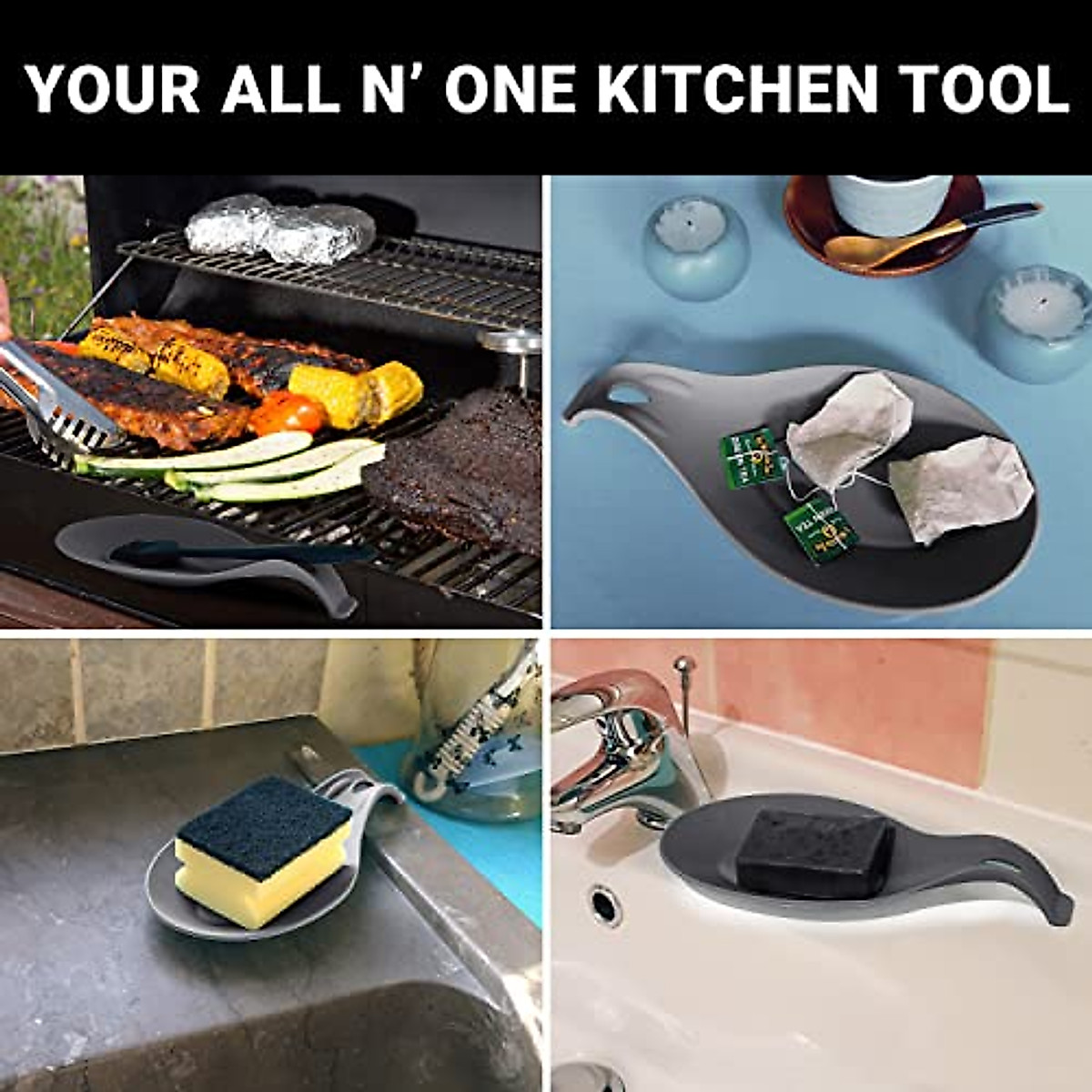 Silicone Spoon Rest for Stove Top – Set of 2 | HEAT RESISTANT | EASY – CLEAN Silicone Spoon Holder for Stove Top | Nonstick Sturdy Silicon Spoon Rest for Kitchen Counter | HOLDS 2 LARGE UTENSILS