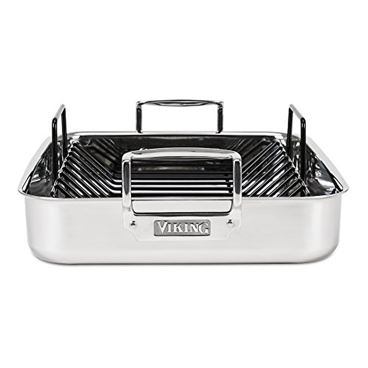 Viking Culinary 3-Ply Stainless Steel Roasting Pan, Includes a Nonstick Rack, Dishwasher, Oven Safe, Works on All Cooktops including Induction
