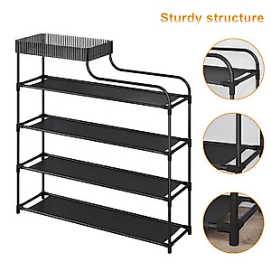 Sywhitta 4-Tier Free Standing Shoe Rack With Storage Boxes - High Capacity Organizer for Corridor, Living Room, Balcony, Bedroom
