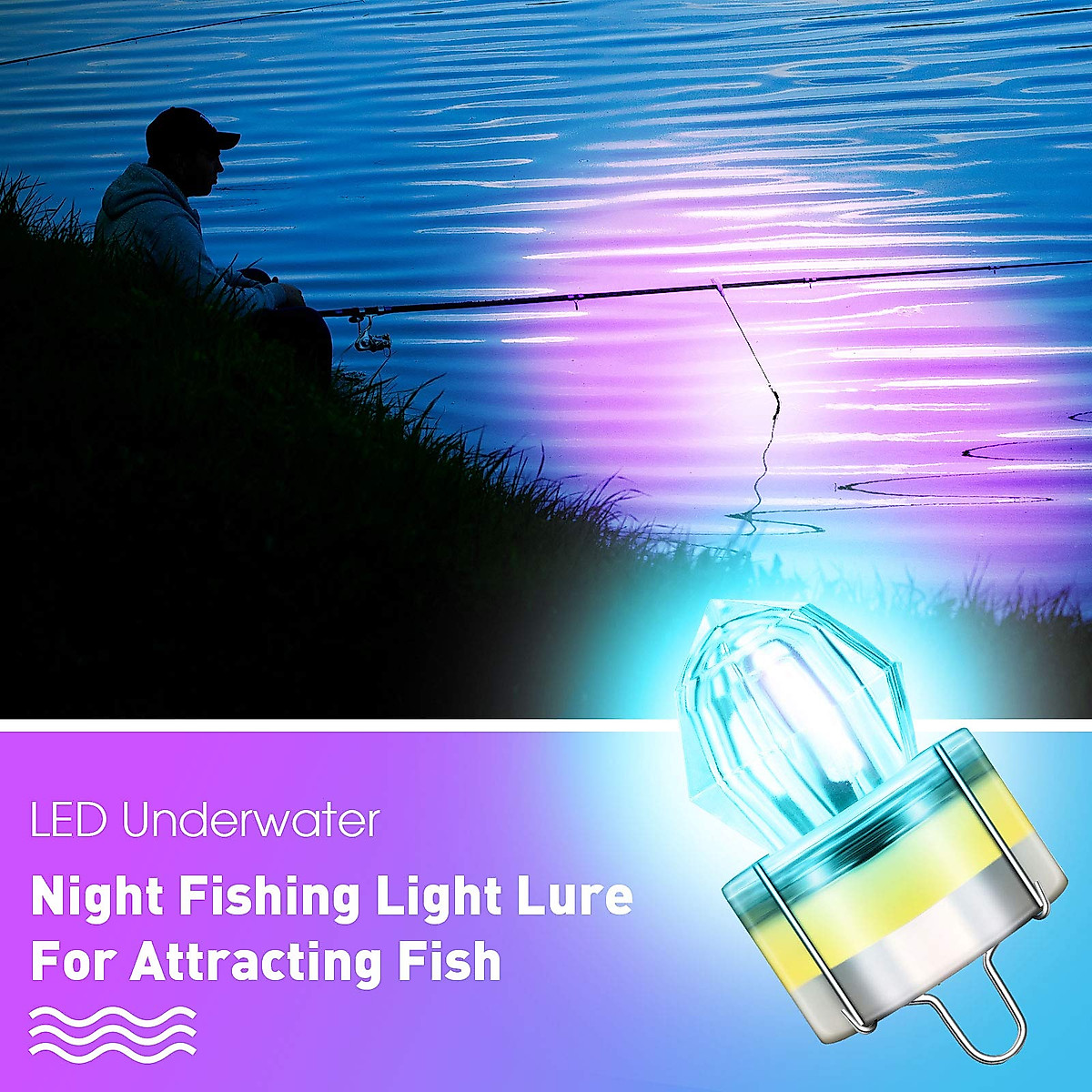 Mudder 8 Pieces Deep Drop Fishing Light LED Artificial Diamond Style Fishing Lights, Underwater Versatile Flashing Fishing Light for Attracting Fish