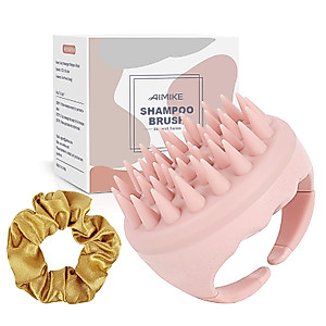 AIMIKE Hair Scalp Massager Shampoo Brush, Soft Silicone Scalp Brush Hair Scrubber, Hair Washing Scalp Exfoliator Brush for Dandruff, Shower Hair Scrubber & Wet Dry Scalp Massager - Pink