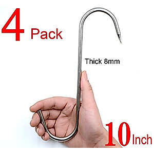 4pcs 10inch 8mm Thick Meat Hooks +4pcs 6inch 3mm S-Hook,Alele Stainless Steel Butcher Hook for Hanging Pork Belly or Beef