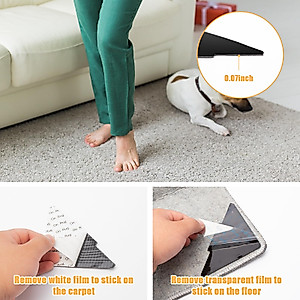 Rug Tape , 10 Pcs Double Sided Non Slip Reusable Rug Stopper, Washable Rug Tape for Hardwood Floors, Tile Floors, Carpets, Floor Mats, Wall (Black)