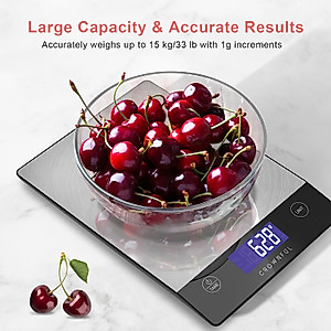 CROWNFUL Food Scale, Rechargeable 304 Stainless Steel Digital Kitchen Scale Upto 33lb Weight Grams and Ounces with LCD Display and Type-C Charging for Baking and Cooking