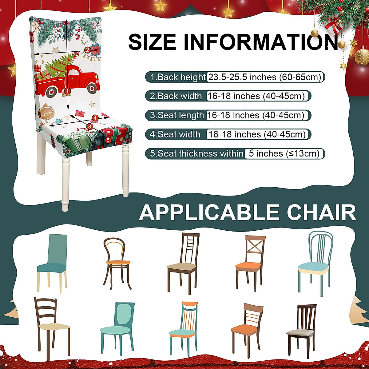 Peryiter 6 Pcs Christmas Chair Covers Kitchen Dining Room Chair Covers Set of 6 Removable Washable Parson Chair Covers Holiday Stretch Dining Chair Slipcovers Furniture Protector for Xmas Party