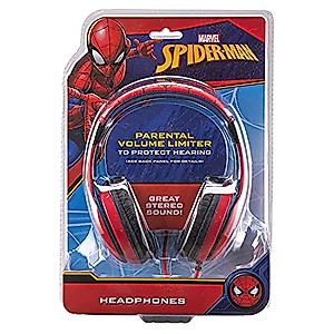 eKids Spiderman Kids Headphones, Adjustable Headband, Stereo Sound, 3.5Mm Jack, Wired, Tangle-Free, Volume Control, Childrens Headphones Over Ear for School Home, Travel