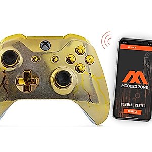 MODDEDZONE Custom MODDED Wireless Controller for Xbox One S/X and PC - With Unique Smart Mods - Best For First Person Shooter Games - Handcrafted by Experts in USA with Unique Design (Gold Thunder)