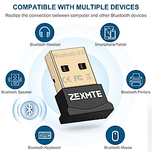 ZEXMTE USB Bluetooth Adapter for PC, 5.0 Bluetooth Dongle Receiver,Bluetooth Adapter for PC Windows 11/10/8/7 for Desktop, Laptop, Mouse, Keyboard, Printers, Headsets, Speakers