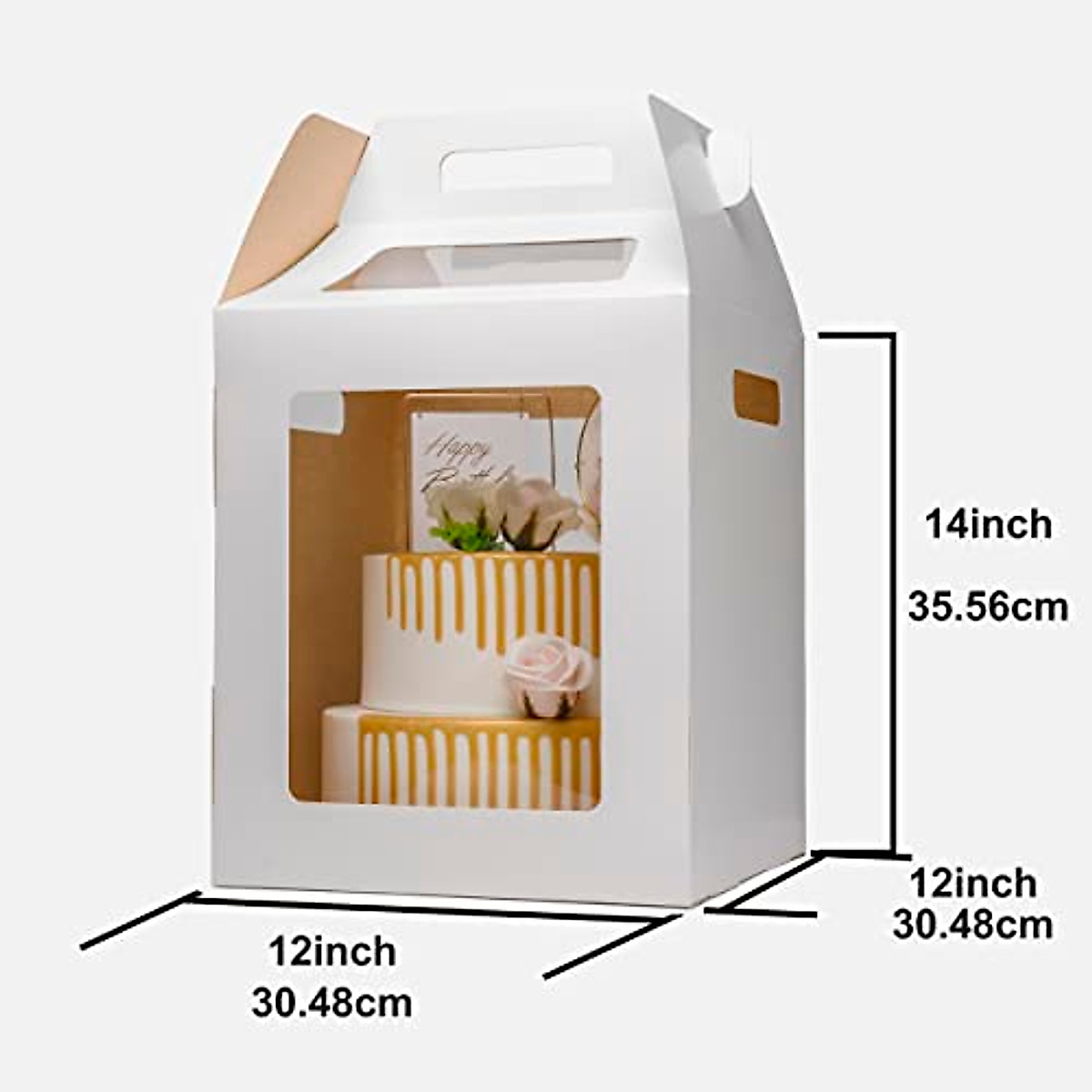 Paremmin 4Pcs 12x12x14inch Tall Cake Boxes with 4 Windows 4Pcs 10inch Cake Boards Disposable Tiered Cake Containers Large Layer Cake Carriers for Party Wedding… (12x12x14 inch (Upgraded))