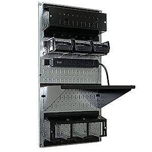 Wall Control Power Tool Storage Organizer Kit Cordless Drill Holder Charging Station Rack 16” x 32” Metal Pegboard Organization System (Metallic Pegboard)