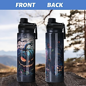 Water Bottle with Spooky Pumpkin Grimace - 24 oz Insulated Cups with Straws and 4 Lids,Halloween Tumbler Gifts for Friends Kids