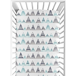 Navy Blue, Aqua and Grey Aztec Baby or Toddler Fitted Crib Sheet for Mountains Collection by Sweet Jojo Designs