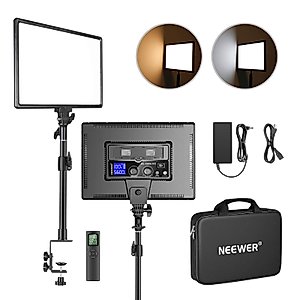 Neewer Desk Mount LED Video Light with C-clamp Stand and 2.4G Remote Kit: Dimmable Bi-Color 18" LED Panel 3200K-5600K 45W 4800Lux CRI 97+ Light for Photography YouTube Game Video Shooting Live Stream