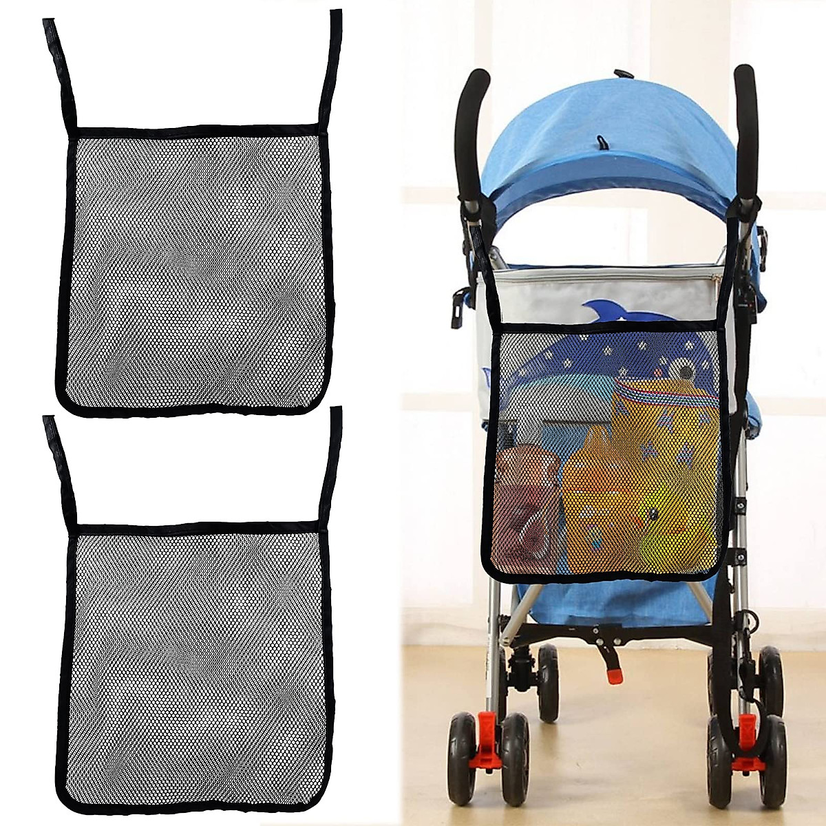 Alovexiong 2 Pack Portable Universal Multi Function Baby Stroller Hanging Bag, Accessory Mesh Organizer Net Bag, Food Storage Container Bag,Stroller Hanging Storage Net Bag,Toy Storage