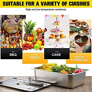 6 Pack Hotel Pan with Lids Set 20.8"L x 12.8"W 22 Gauge Full Size Anti Steam Table Pan 0.8 mm Thick 304 Stainless Steel Hotel Pans for Restaurant Kitchen Food Warmer Cooking Heat (6 Inch)