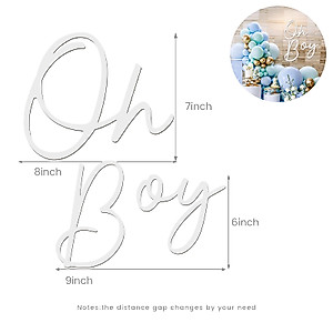 Urwonderbox Oh Boy Baby Shower Sign Party Banner for Gender Reveal Party Baby Announcements Party Backdrop Photography Background Decorations(Wooden, Large, White)
