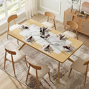 Tribesigns 63-inch Dining Table for 6, Modern Rectangular Dinner Table, Large Kitchen Table with X-Shaped Solid Wood Legs and Faux Marble Tabletop, for Dining Room, Kitchen (Oak and White Marble)